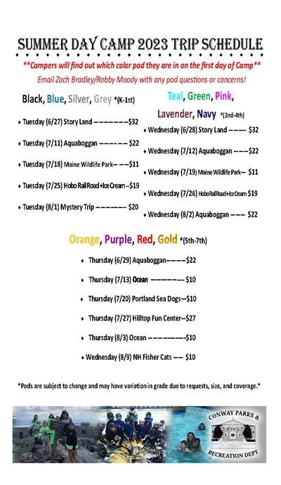 Conway Parks & Recreation Department: Summer Field Trip Schedule ...